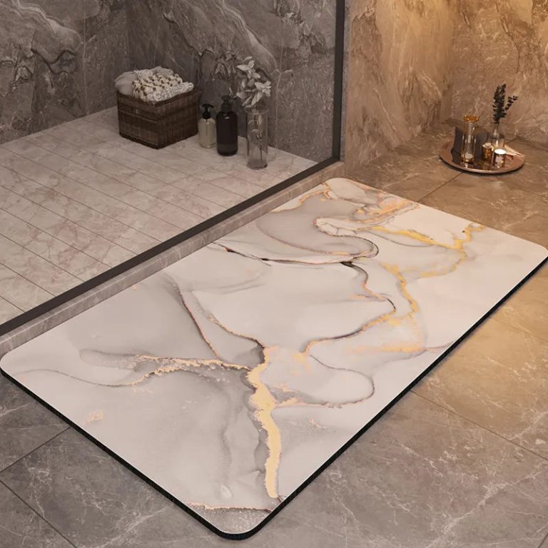 Marble Paint Splash Design Bathroom Mats - Decorative Gold